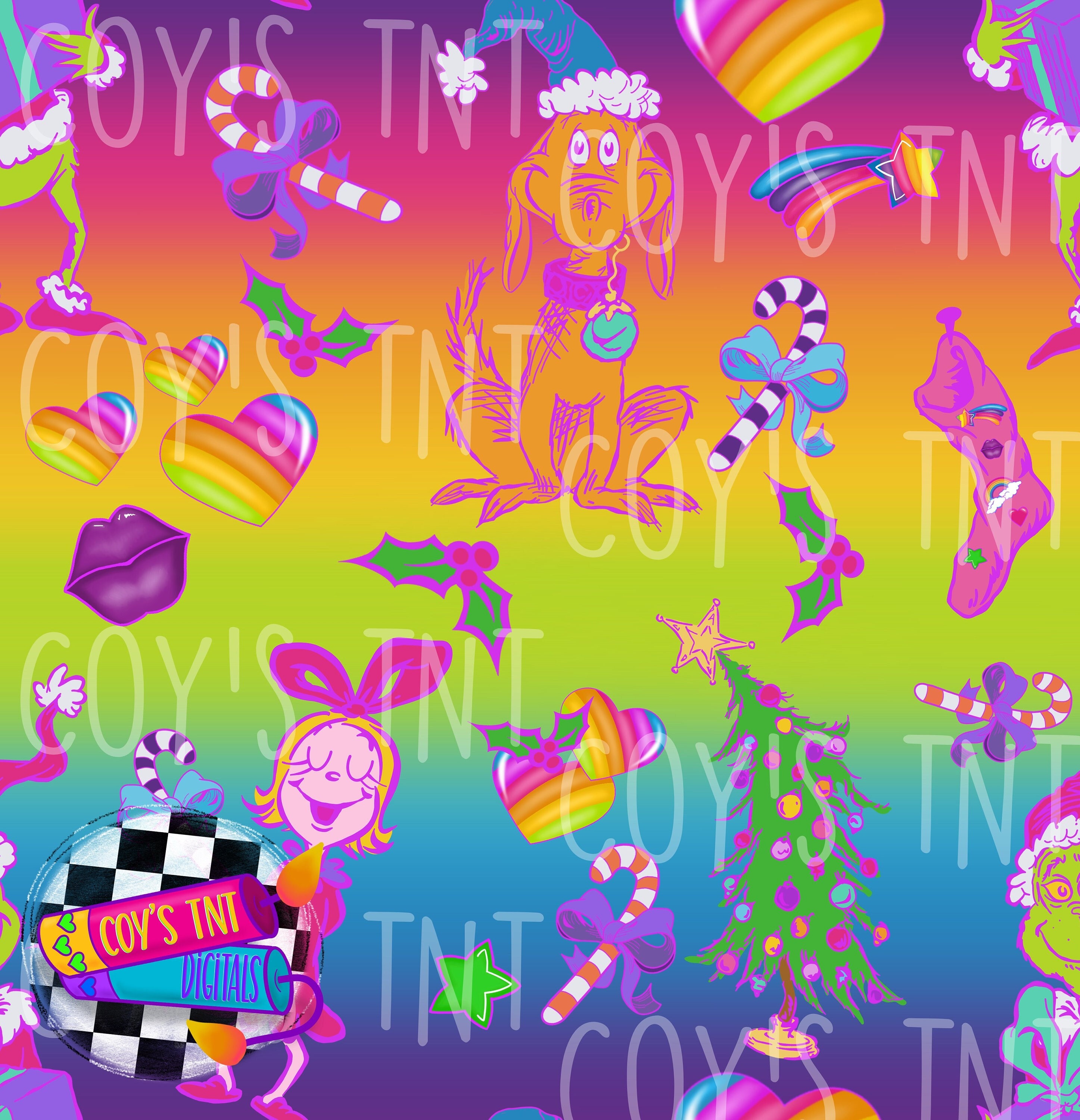 90s Lisa Frank Inspired Green Guy Seamless File digital Only Christmas ...