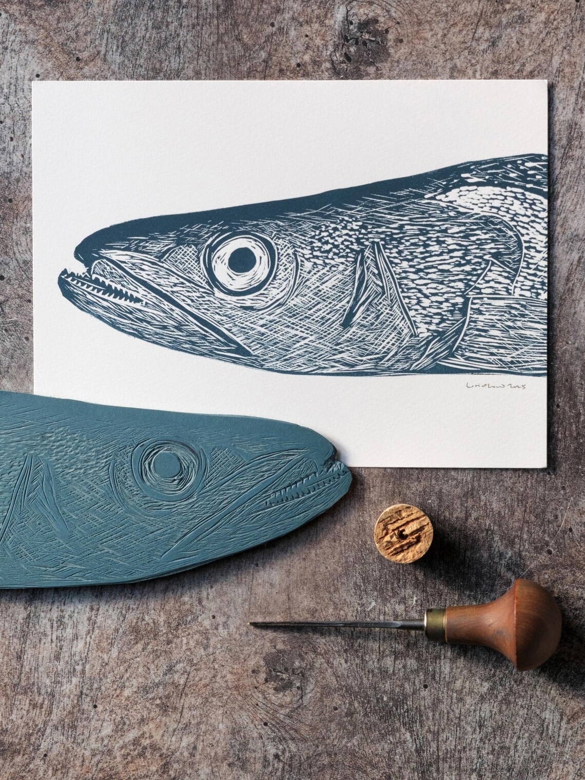 Hake Head Lino Print - Etsy
