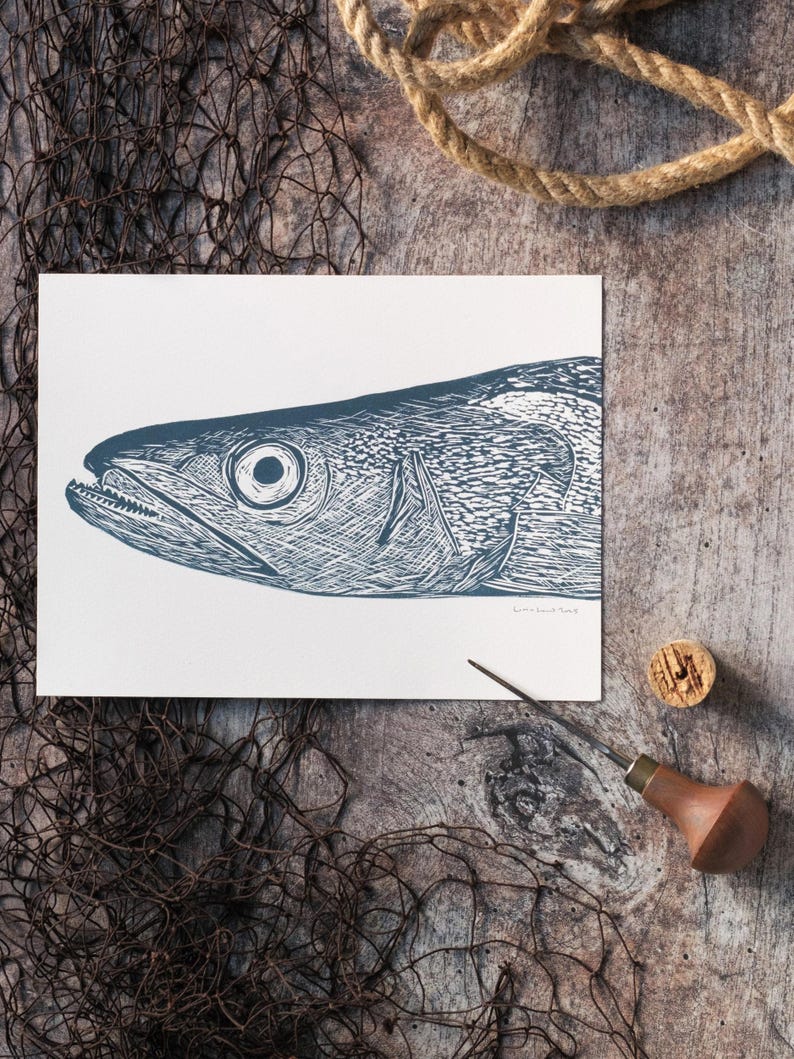 Hake Head Lino Print - Etsy