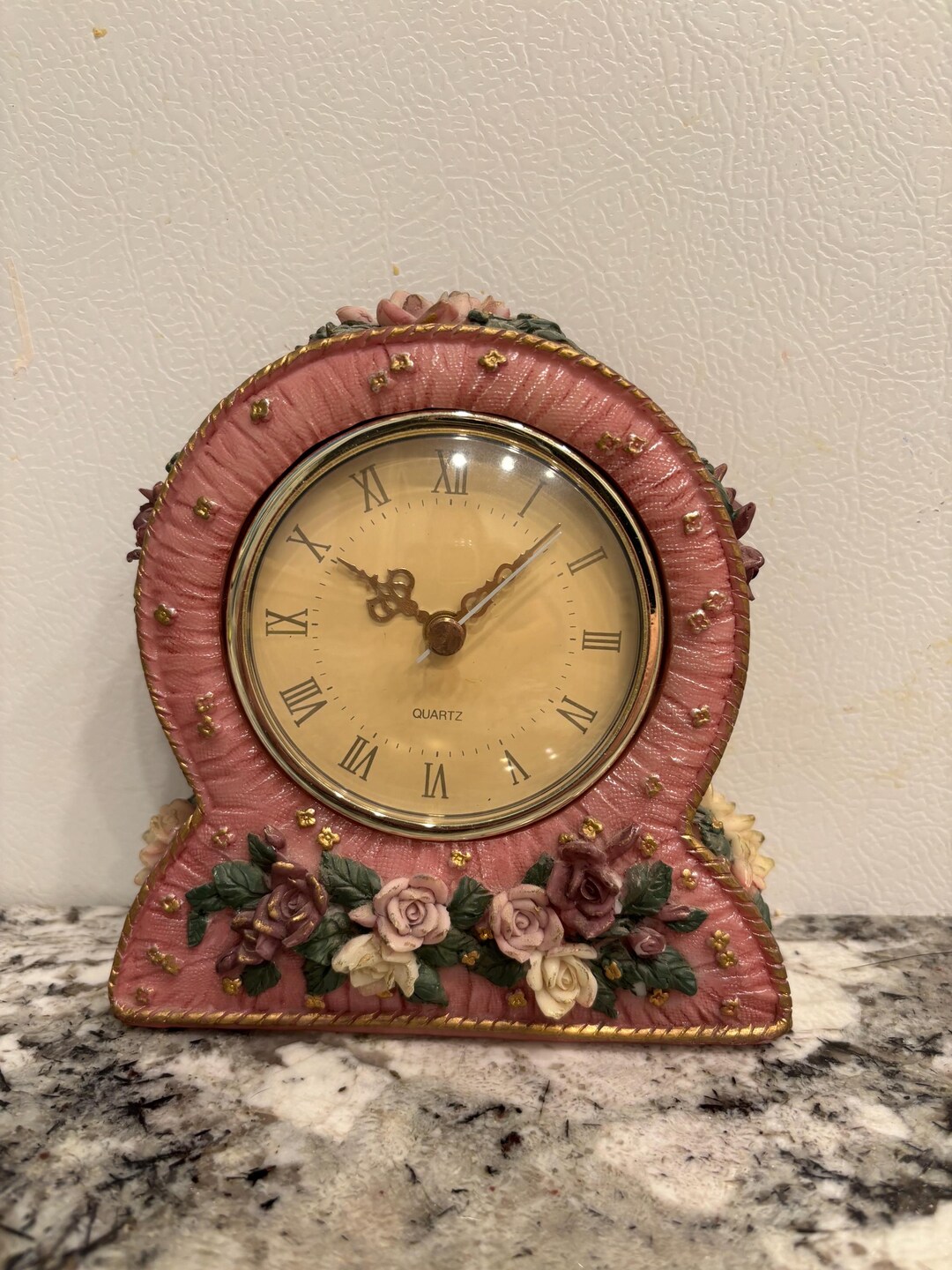 Vintage Quartz Pink Floral Clock - Etsy