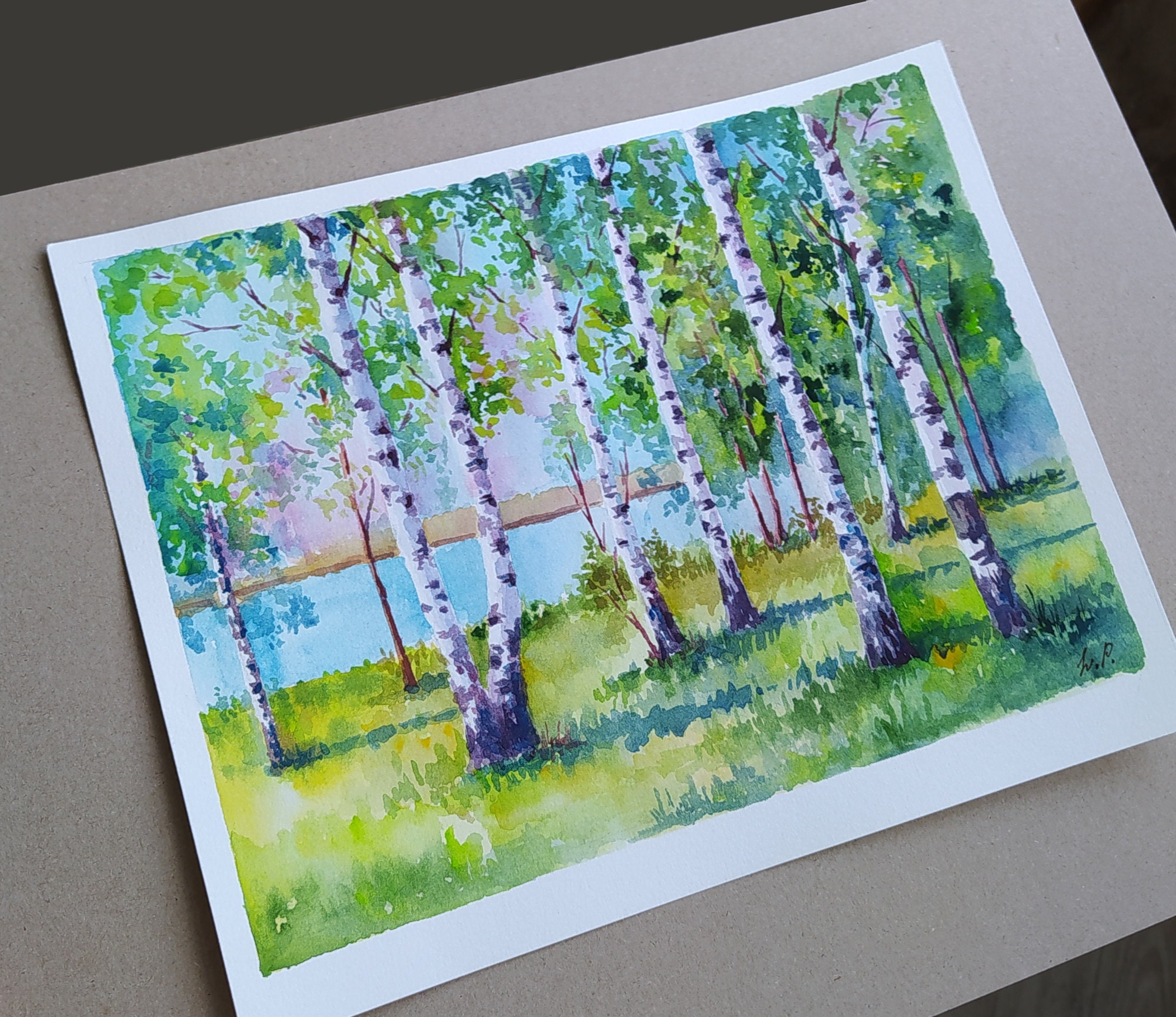 Birke Baum Malerei Original Aquarell Wald Landschaft Aquarell | Etsy