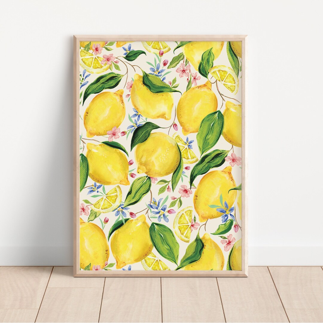 Lemon Pattern Art Print Floral Art Print Lemon Print Fruit Print ...