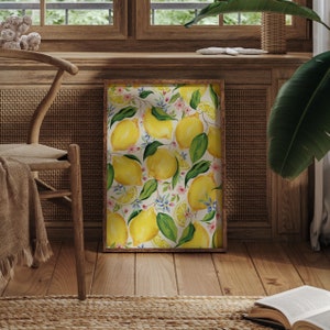 Lemon Pattern Art Print Floral Art Print Lemon Print Fruit Print ...