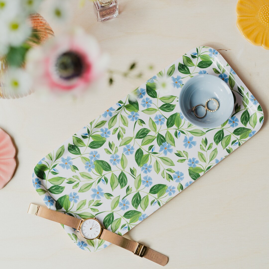 Blue Floral Tray- Melamine Tray- Rectangle Serving Tray- Vanity Tray ...