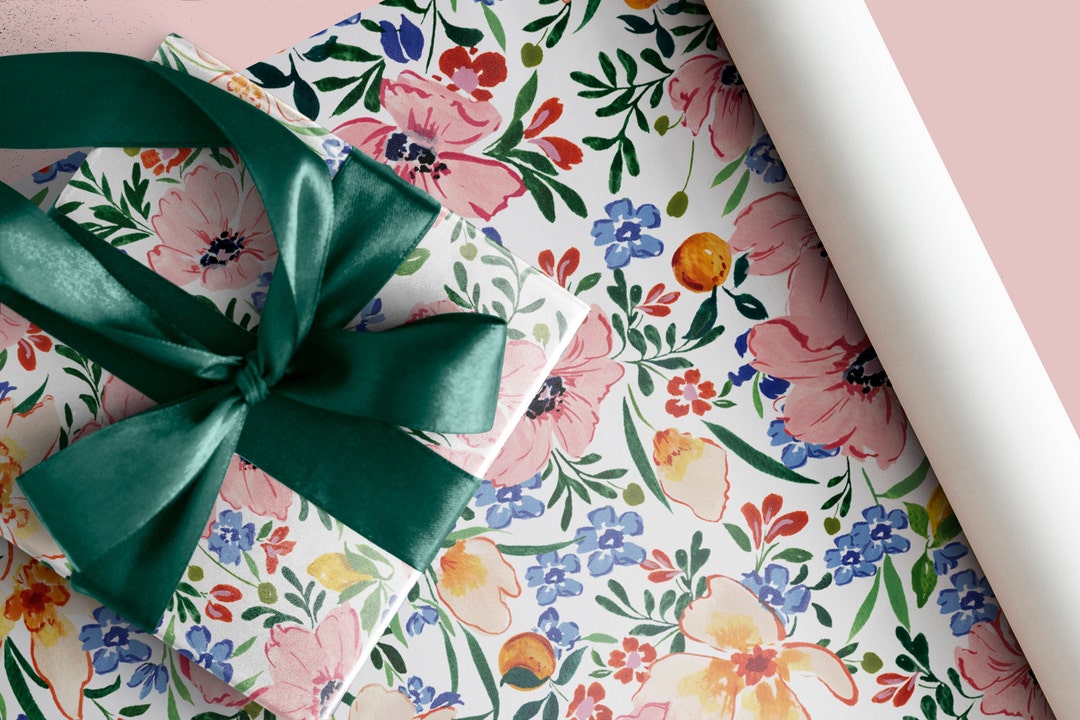 Floral Gift Wrap Sheets: Painterly Blooms, Recyclable (pack of 3) - Etsy