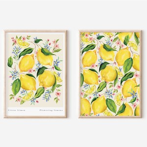 Lemon Pattern Art Print Floral Art Print Lemon Print Fruit Print ...