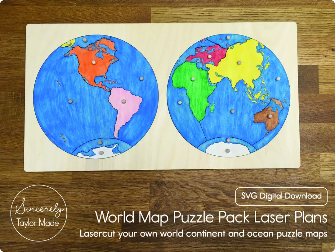 World Map Continent and Ocean Puzzle Laser Cut Plans - Instant Digital ...