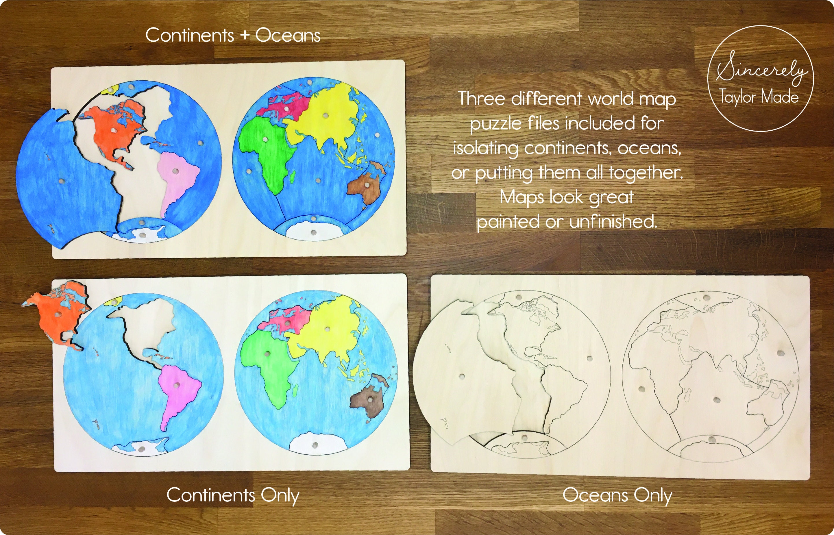 World Map Continent and Ocean Puzzle Laser Cut Plans Instant | Etsy