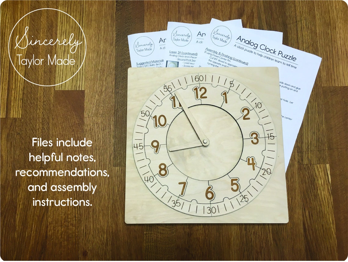 Analog Teaching Clock Puzzle Lasercut File Instant Digital | Etsy