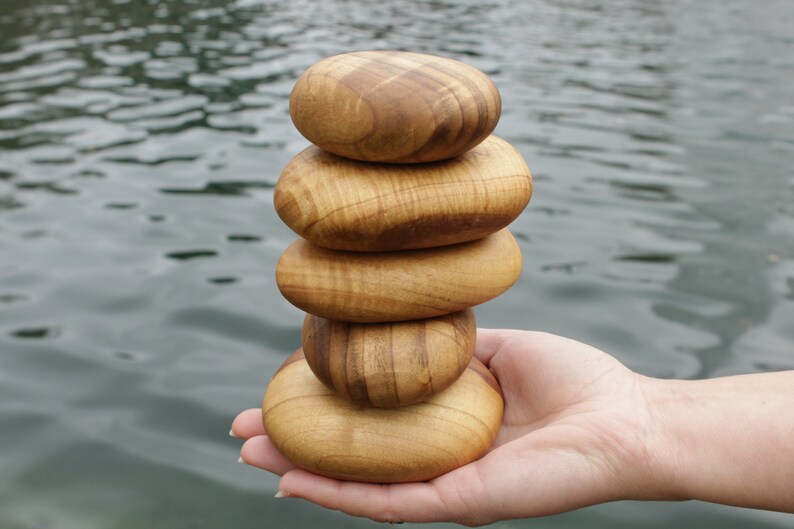 Set of 5 Myrtle Wood Rocks Wooden Cairn Style Rock Stack. Zen - Etsy