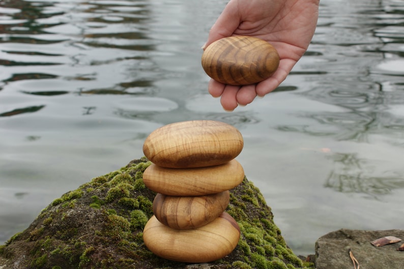 Set of 5 Myrtle Wood Rocks Wooden Cairn Style Rock Stack. Zen - Etsy
