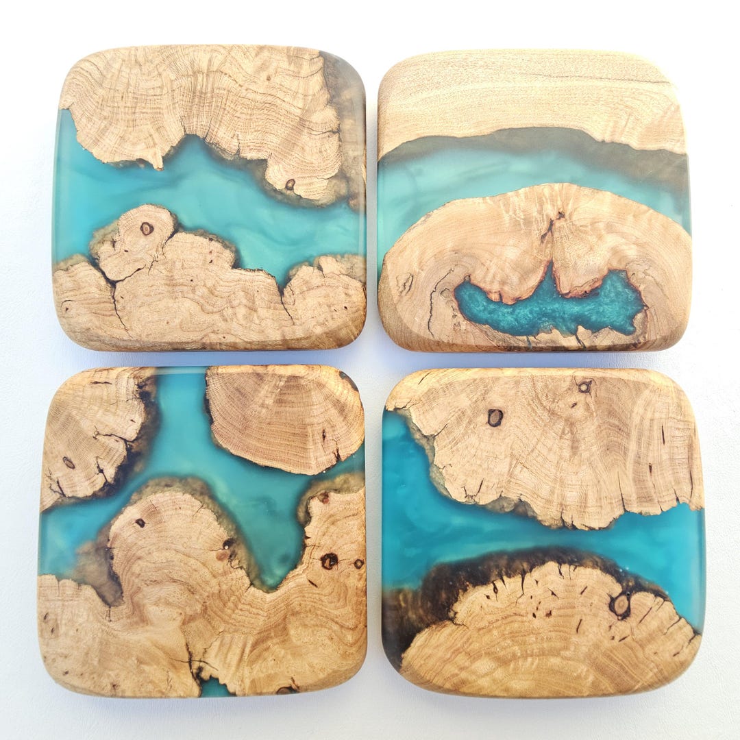 Resin Coasters. One of a Kind Set of 4. Bright Teal Green Epoxy. Live ...