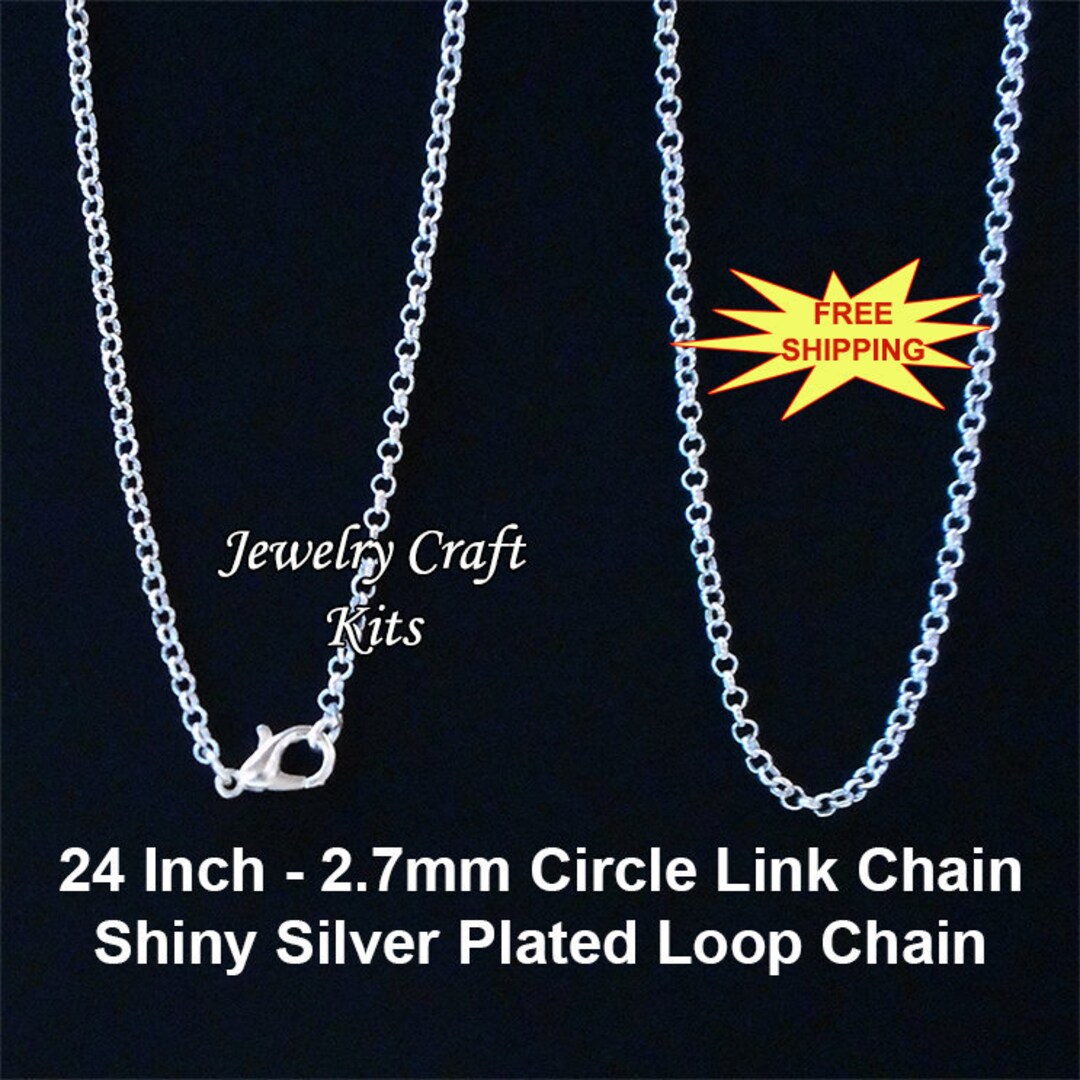 24 Inch Silver Loop Chain Necklace With 2.7mm Circle Links for DIY ...