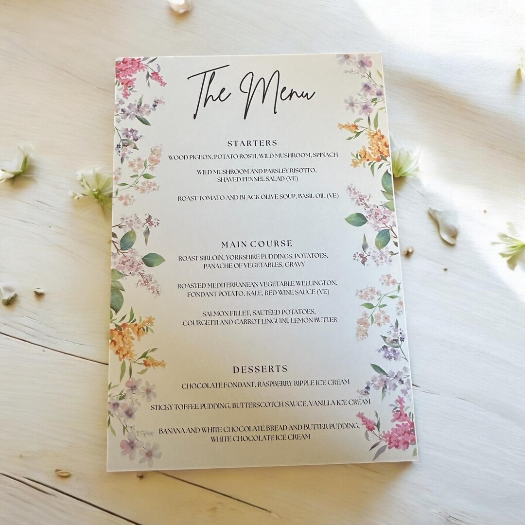 Spring Wedding Menu, Floral Wedding Menu, Simple Wedding Menu - Etsy
