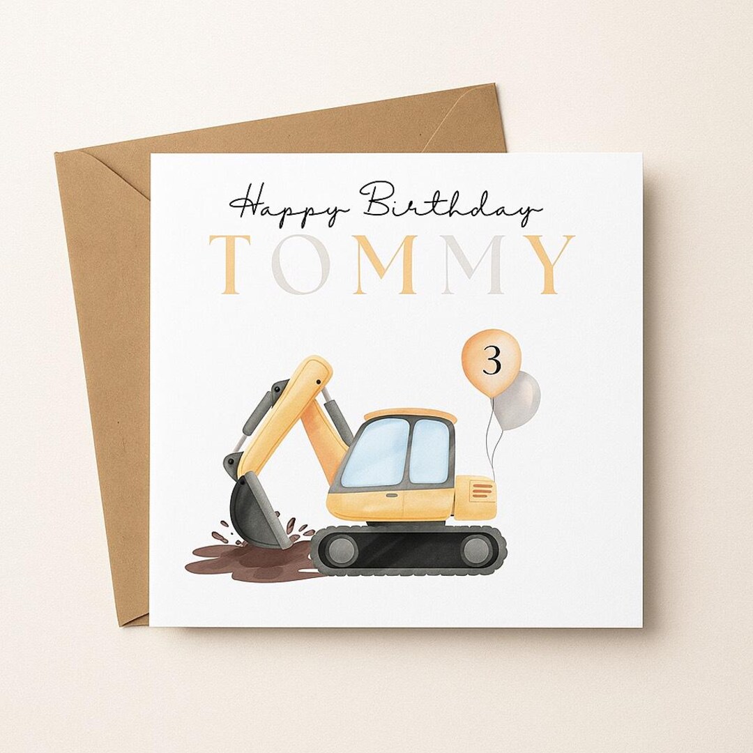 Digger Birthday Card, Number Birthday Card, Truck Birthday Card - Etsy