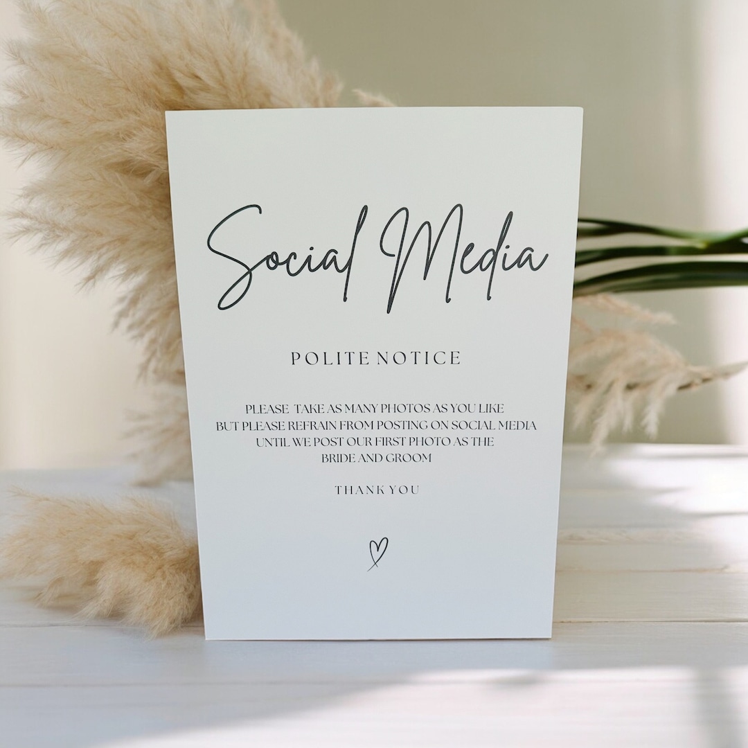 Minimalist Wedding Social Media Sign, Wedding Sign, Personalised ...