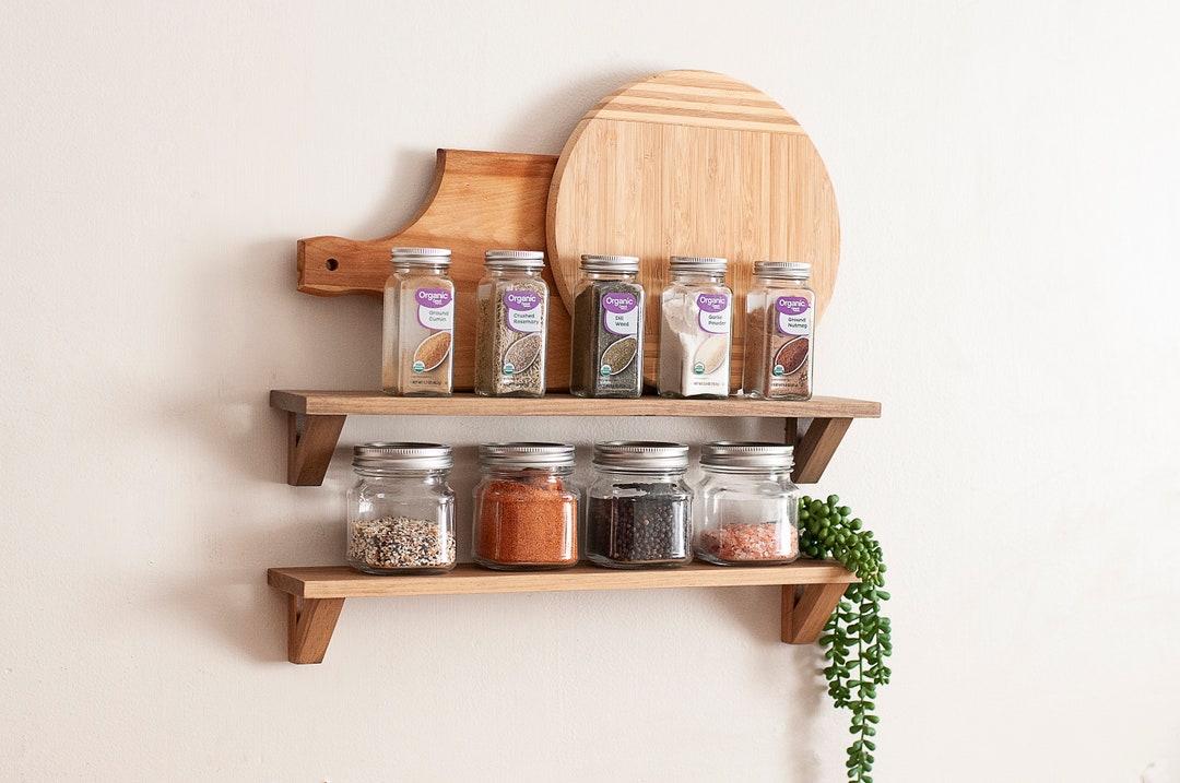 Wood Spice Shelf, Spice Shelf, Spice Wall Display, Spice Rack, Floating ...