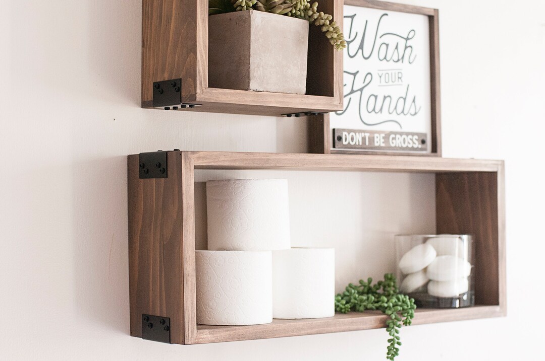 Rectangular Wood Floating Shelves, Bathroom Shelf Storage, Box Shelf ...