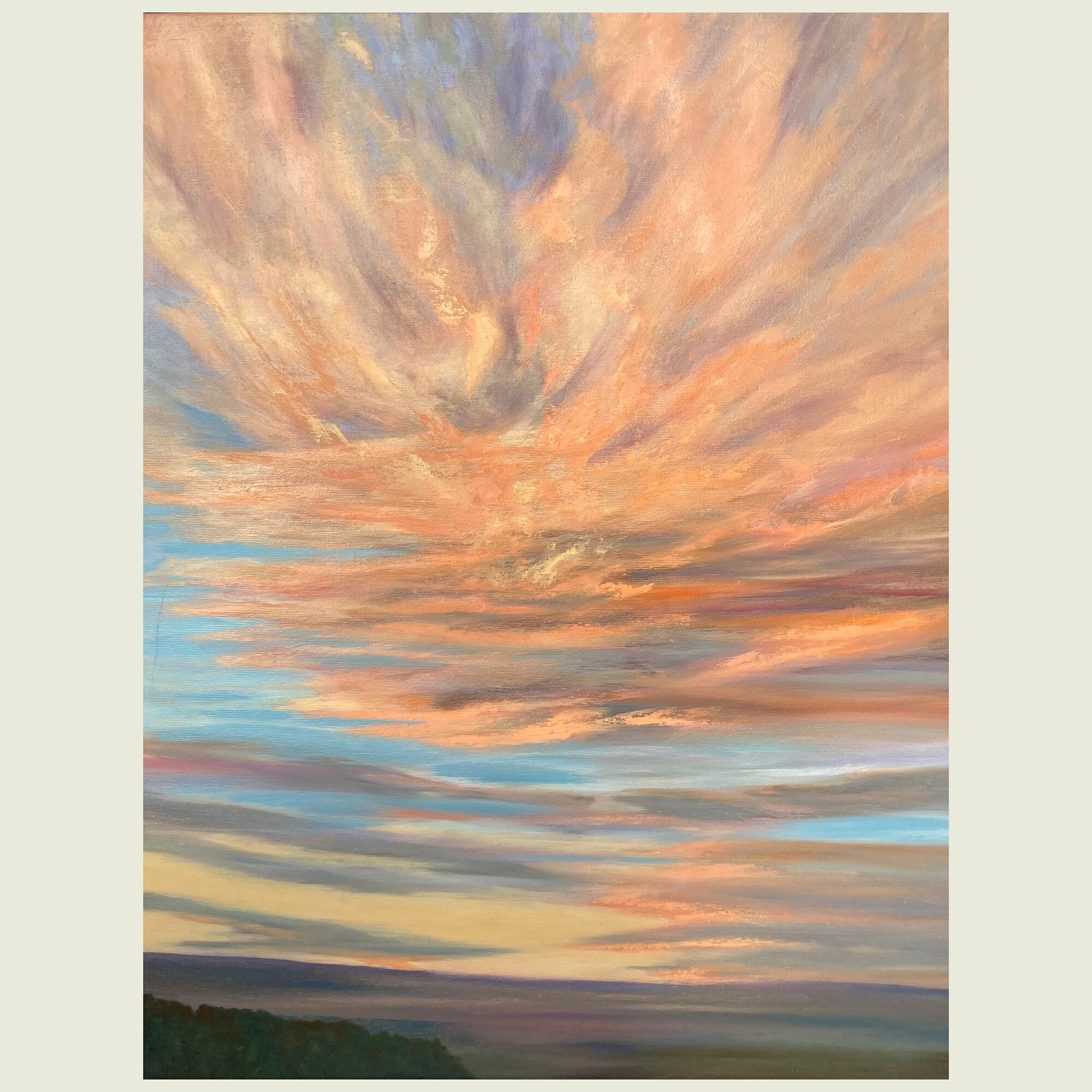 Pink Sky Vertical Original Painting, 20x28" Sunset Clouds Oil Art by ...