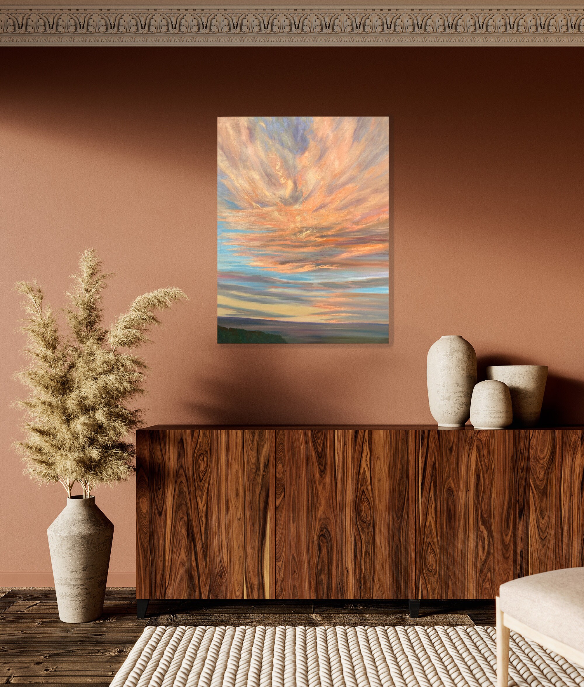 Pink Sky Vertical Original Painting, 20x28" Sunset Clouds Oil Art by ...