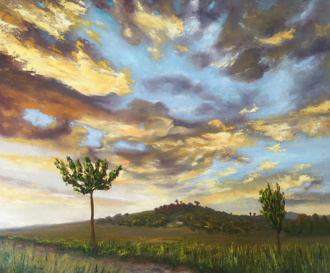 Provence Landscape Painting Clouds Sunrise Sky Original Art - Etsy