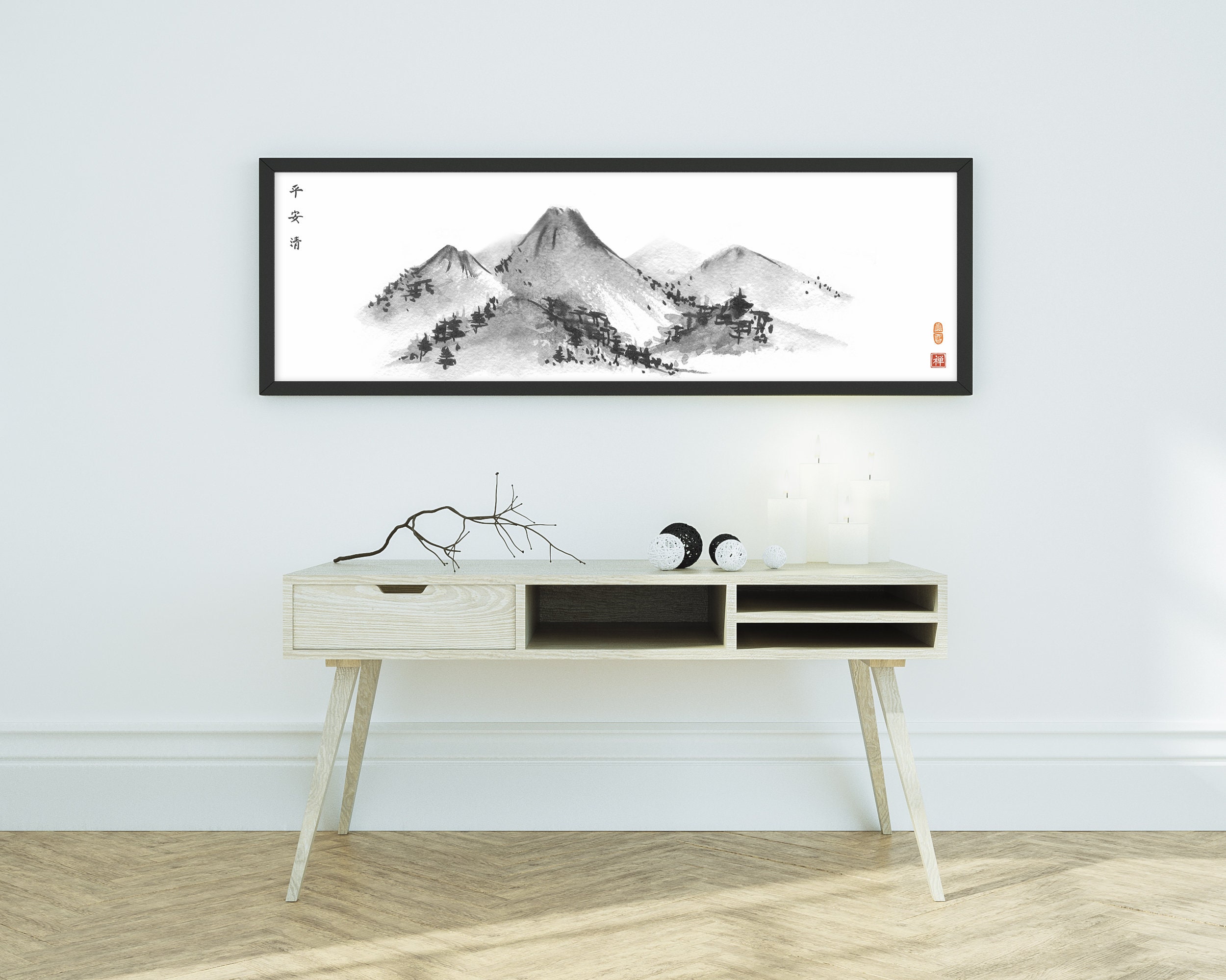 Mountain Range. Traditional Japanese Ink Wash Painting Sumi-e - Etsy