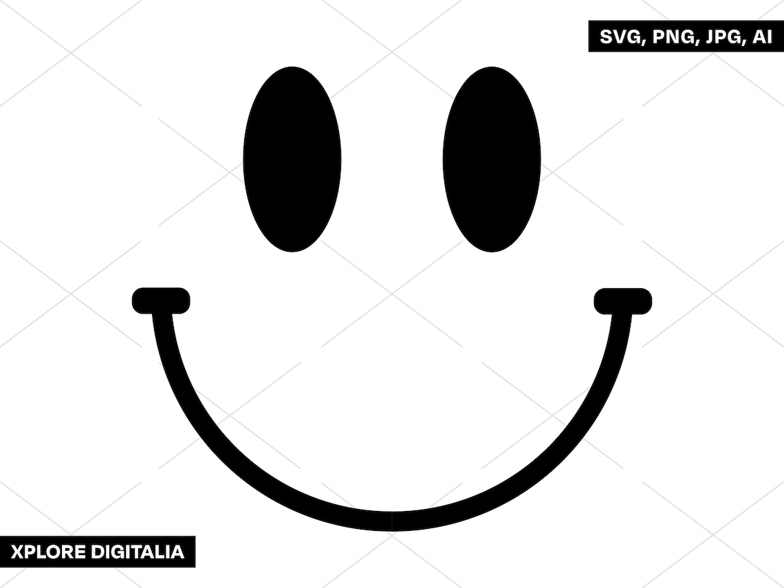 Smiley Outline - Black, Happy, Face, Emoji, Vector Art, Instant Digital ...