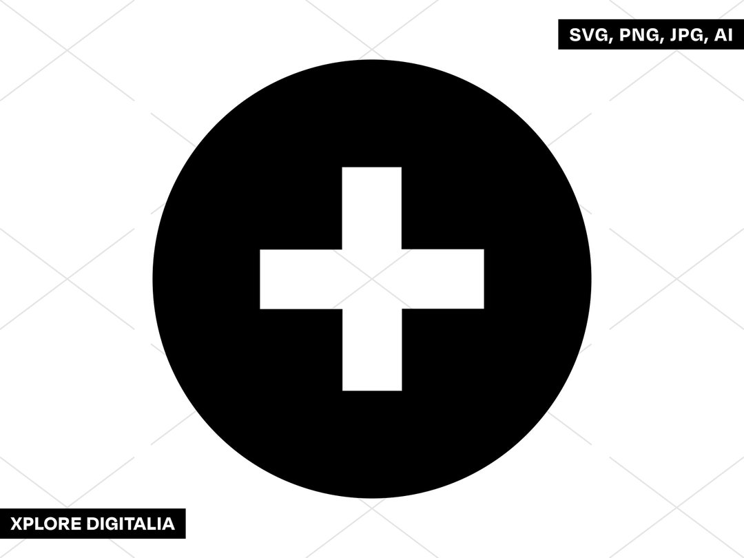 First Aid Circle - Black, Cross, Medicine, Vector Art, Instant Digital ...