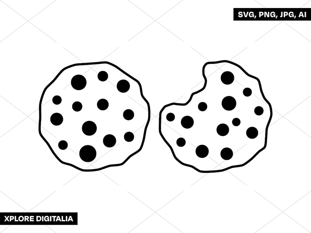Cookie Outline - Chocolate Chips, Biscuit, Vector Art, Instant Digital ...
