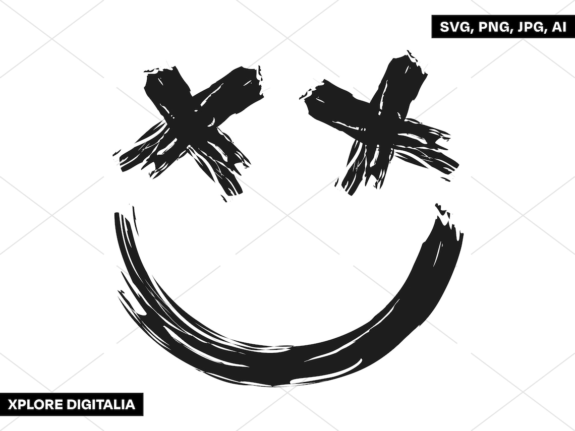 Brush Smiley - Happy Face, Crosses, Smile, Vector Art, Instant Digital ...