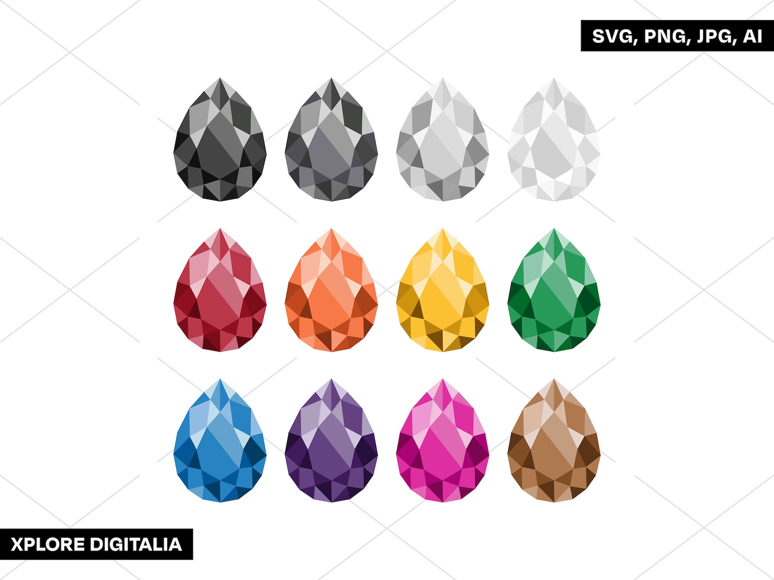 Pear Diamond Bundle - Crystal, Jewel, Gem, Vector Art, Instant Digital ...