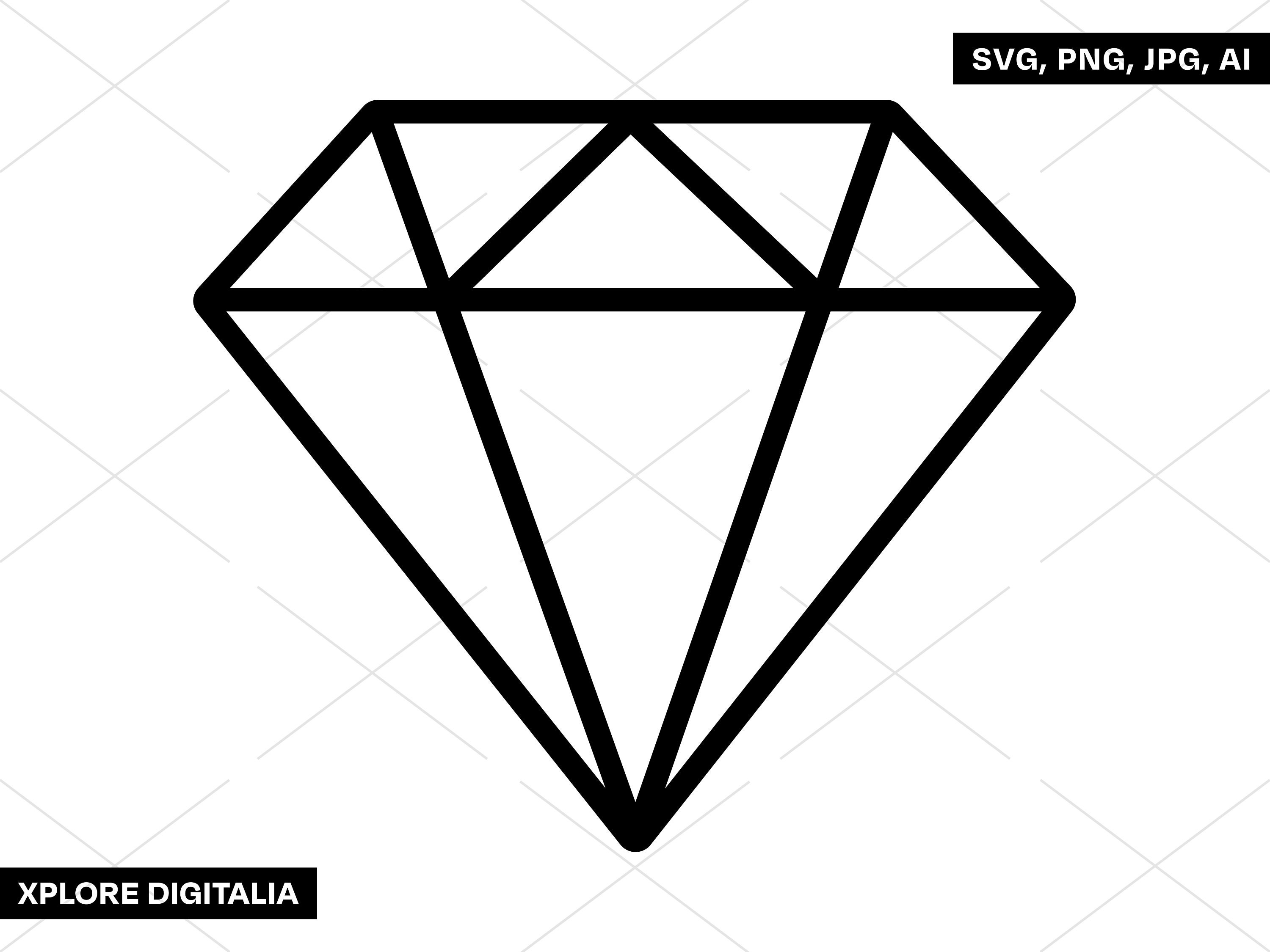 Diamond Outline - Diamante, Crystal, Gem, Vector Art, Instant Digital ...