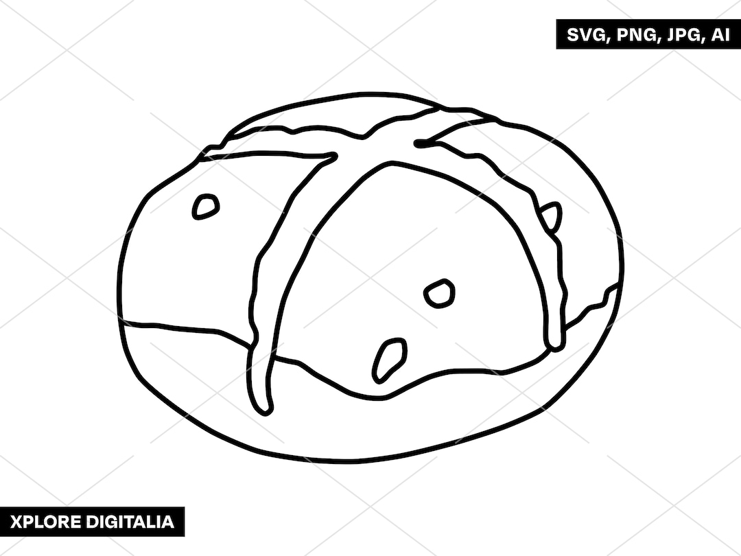 Hot Cross Bun - Easter, Fruit Bun, Outline, Vector Art, Instant Digital ...