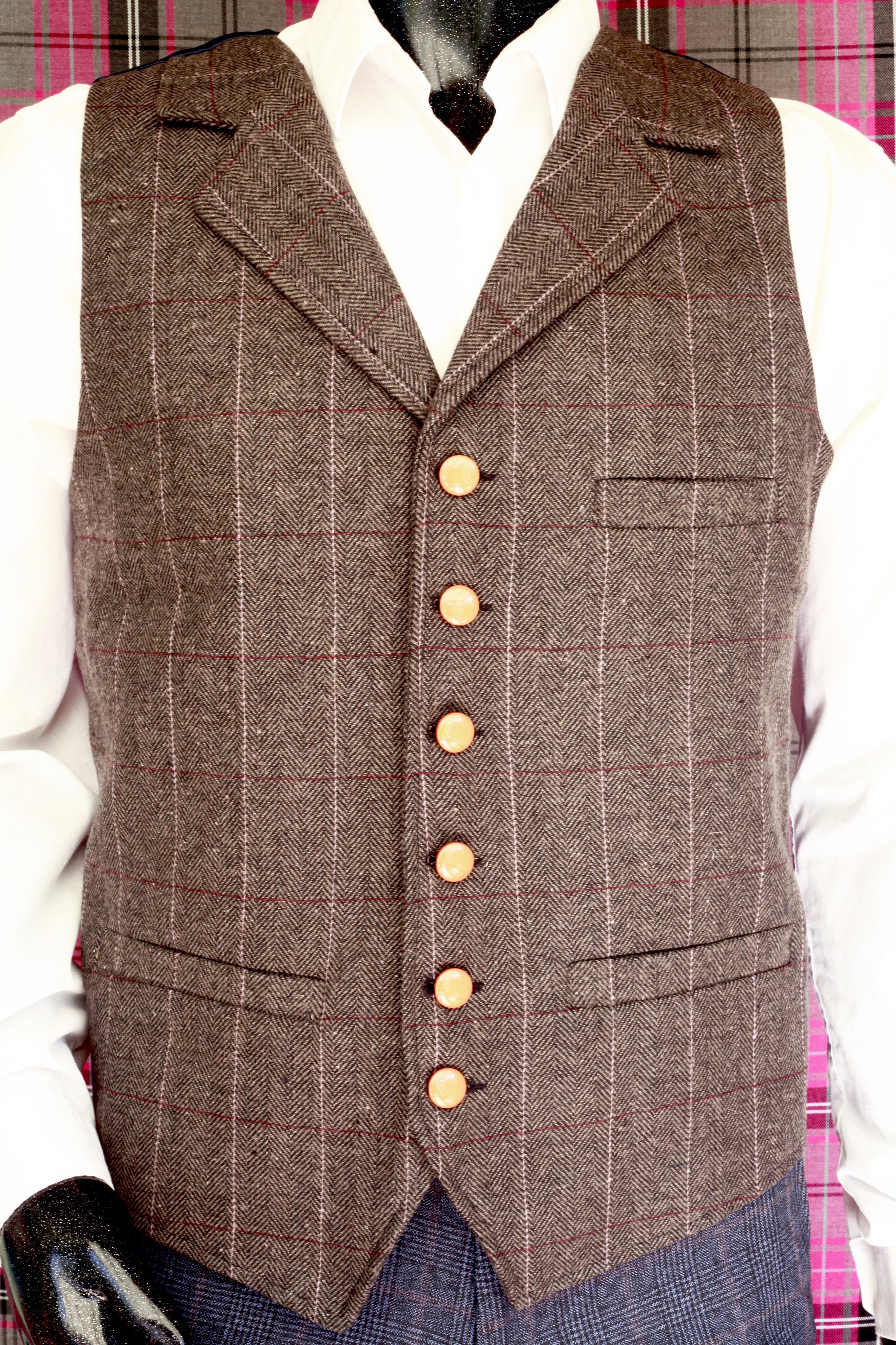 Tweed Waistcoat Plaid Wool Herringbone Tweed - Etsy