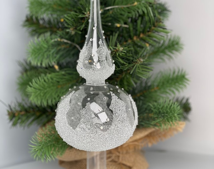 Glass Transparent Finial With Crystals Handmade Free Blown Tree Topper ...