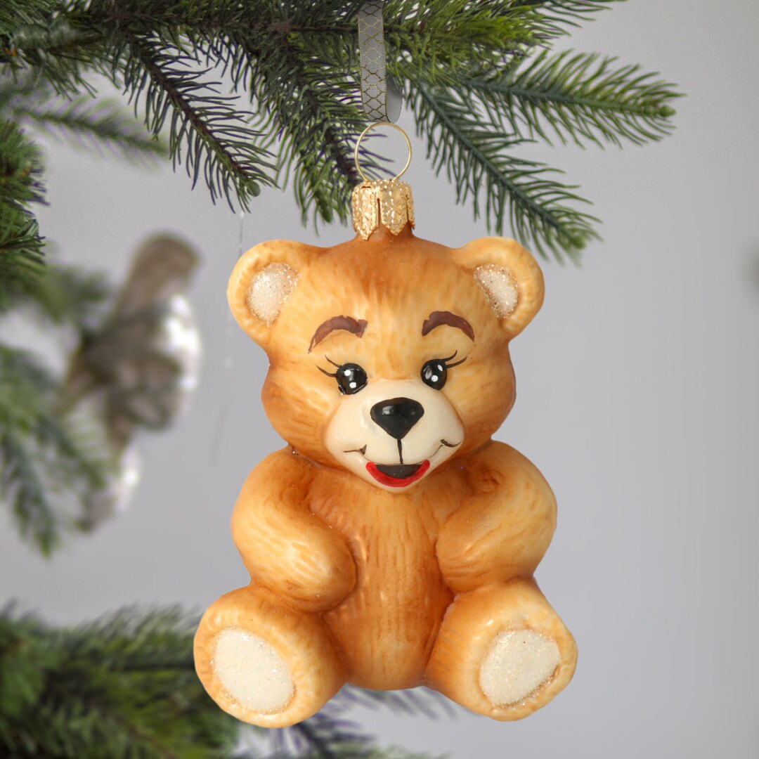 Glass SET of 3 Handmade Little Teddy Bear Glass Christmas Ornament ...