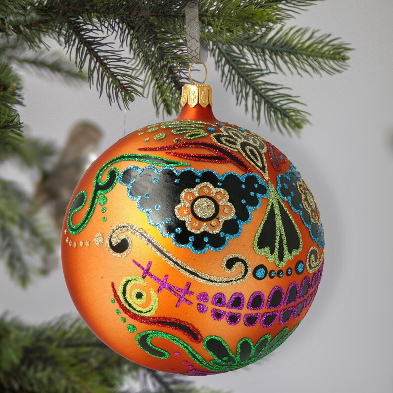 Mexican Skull Pumpkin free blown glass decoration Christmas | Etsy