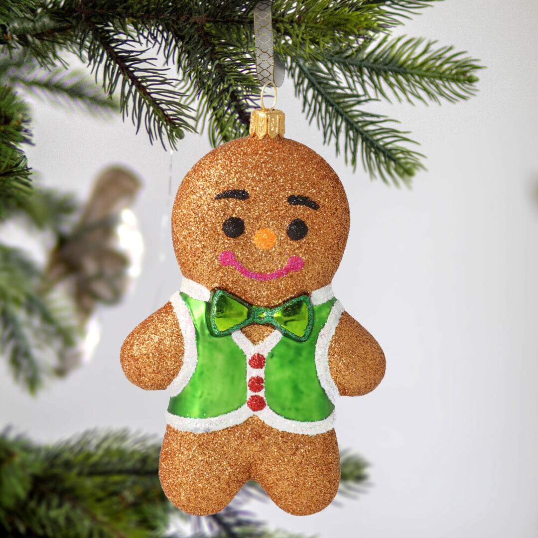 Glass Gingerbread Man With Sprinkles Traditional Christmas Ornament ...