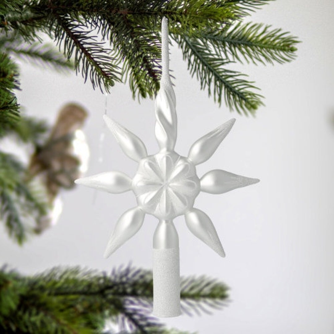 Glass Handmade Snow White Star Tree Topper Handmade Tree Top Free Blown ...