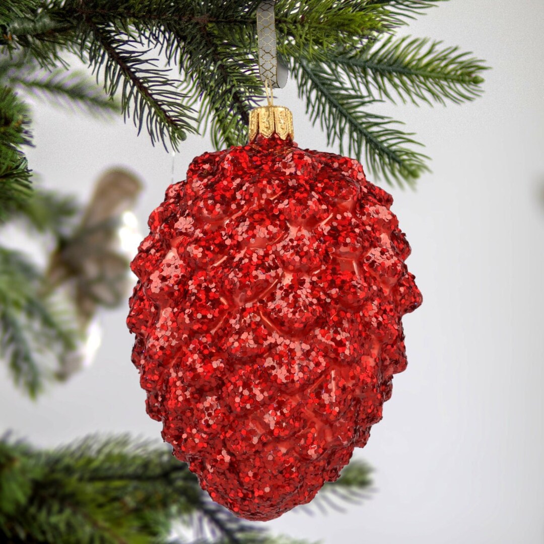 Glass SET OF 6 PCS Handpainted Christmas Tree Cone Traditional Ornament ...