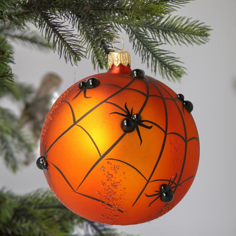 Glass Bauble With Spiders Free Blown Tree Decoration Halloween Handmade ...