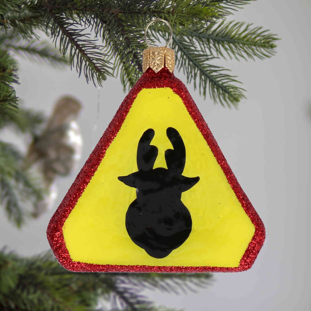 Glass Handmade Reindeer Warning Sign Christmas Ornament Handmade ...