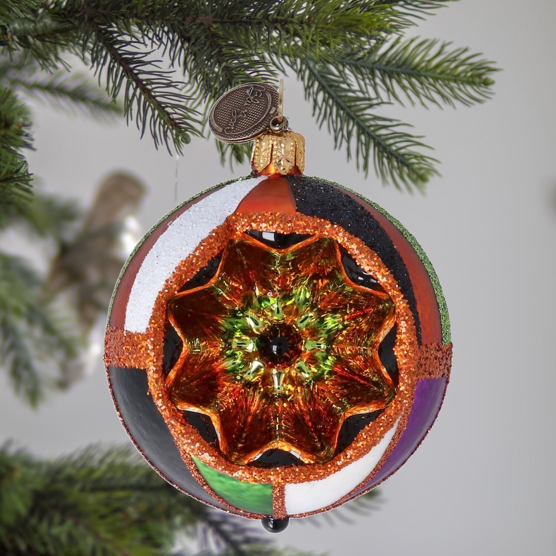 Glass Halloween Reflector Ornament Harlequin Ball Drop Handmade Holiday ...