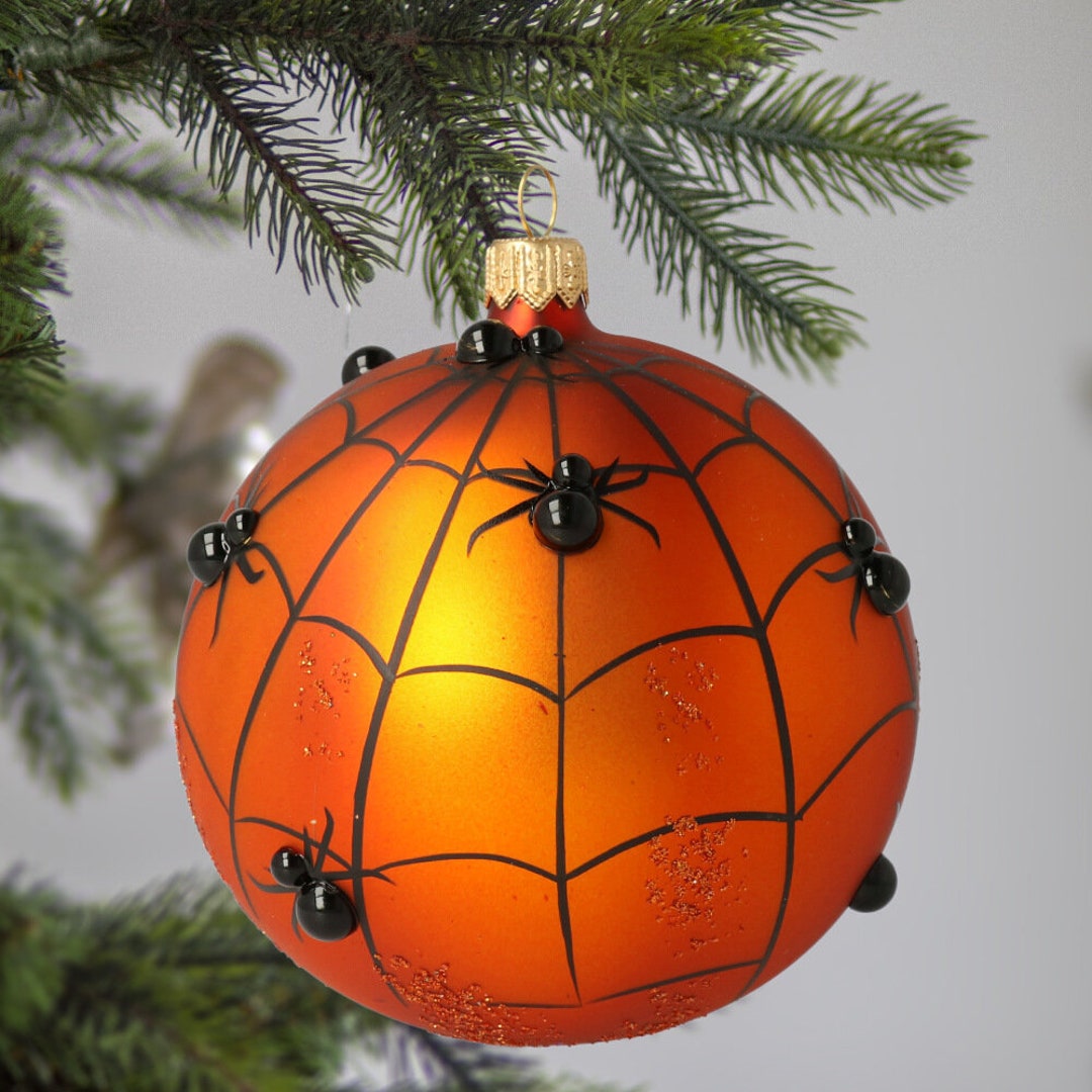 Glass Bauble With Spiders Free Blown Tree Decoration Halloween Handmade ...