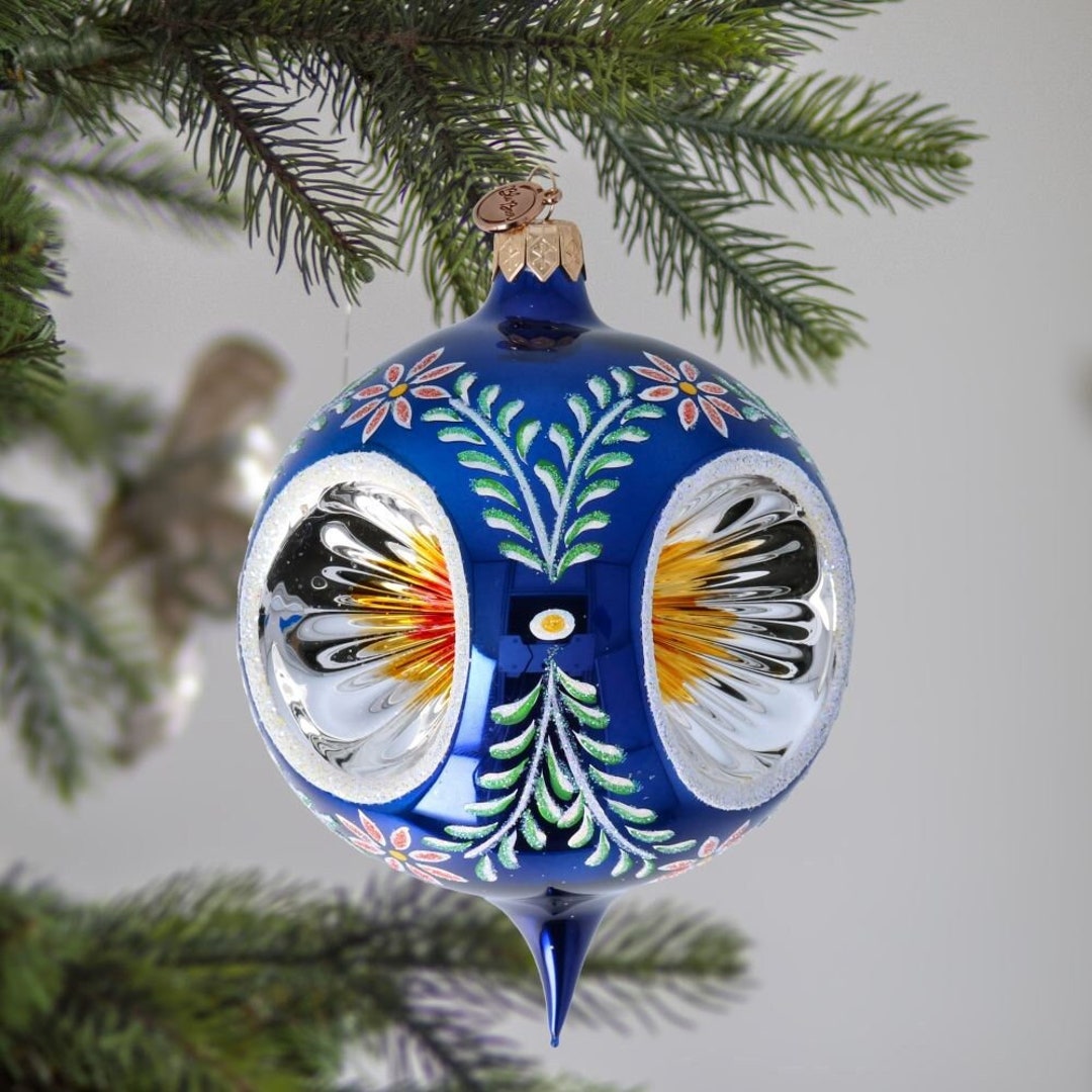 Glass Floral Drop With Reflectors Flower Navy Blue Handmade Free Blown ...