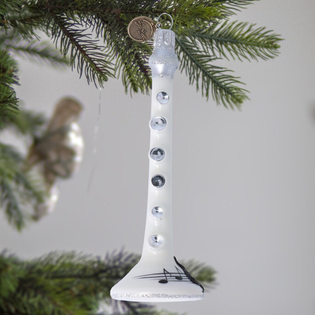 Glass Clarinet White Musical Instrument Traditional Glass Ornament ...