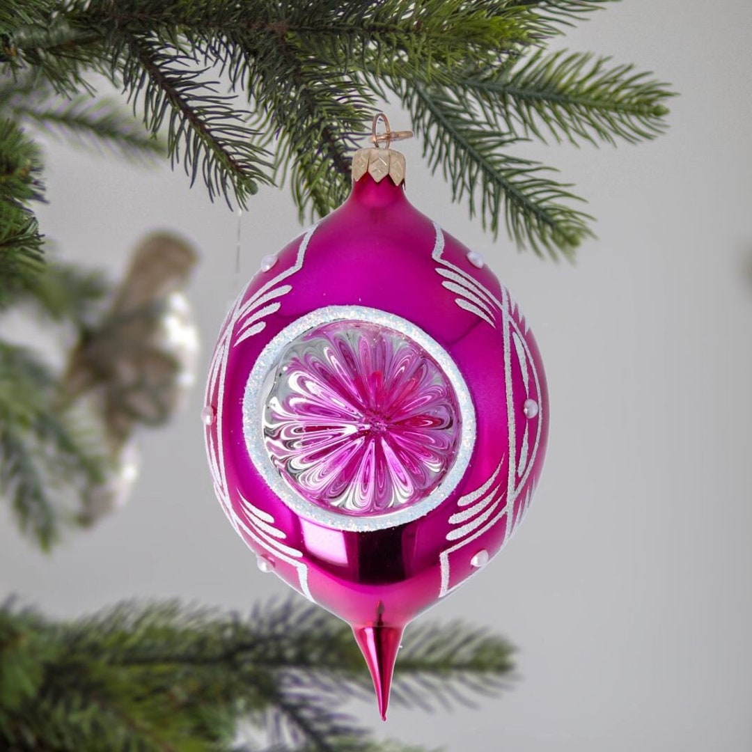 Glass Pink Ornamental Drop With Reflectors Handmade Free Blown Ornament ...
