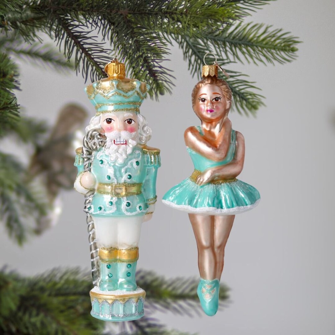 Glass SET of Turquoise Blue Nutcracker and Turquoise Blue Ballerina ...