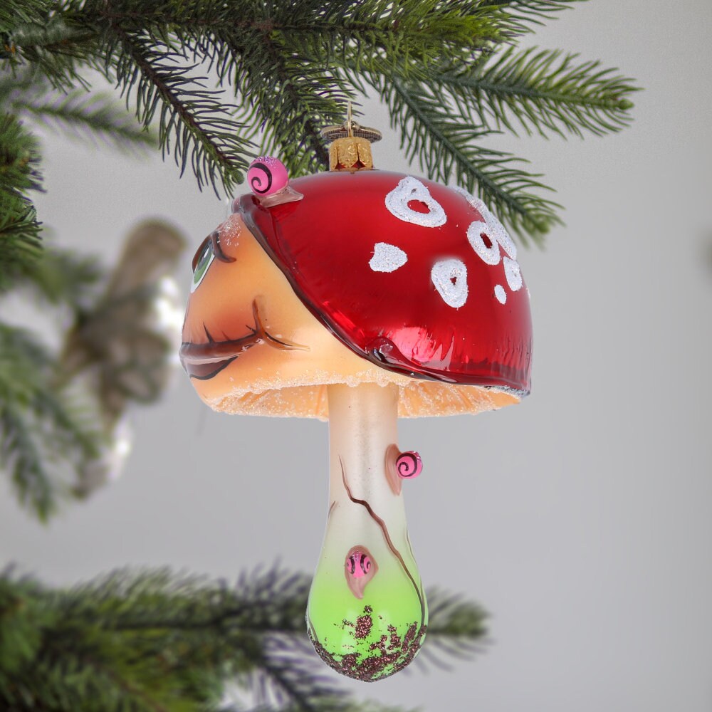 Glass Toadstool With Snails Ornament Handmade Ornament Holiday - Etsy