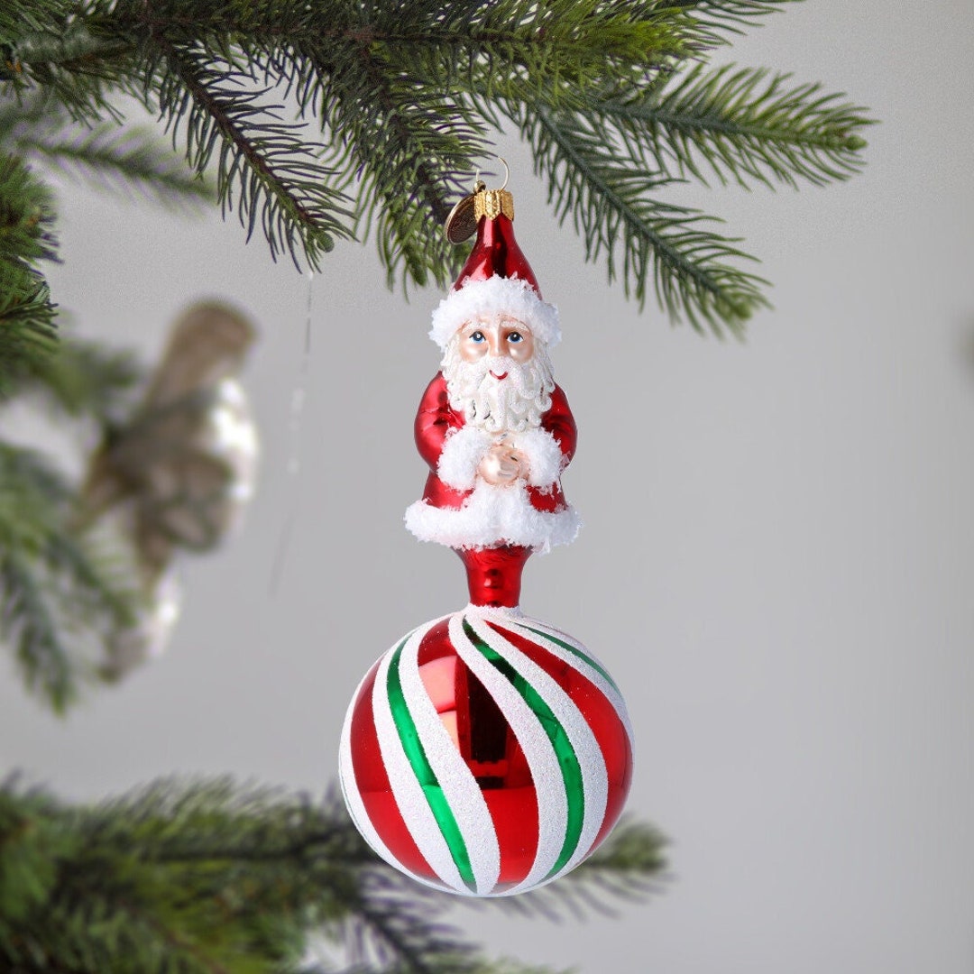 Glass Peppermint Santa Claus on a Ball Ornament Poland Handmade ...